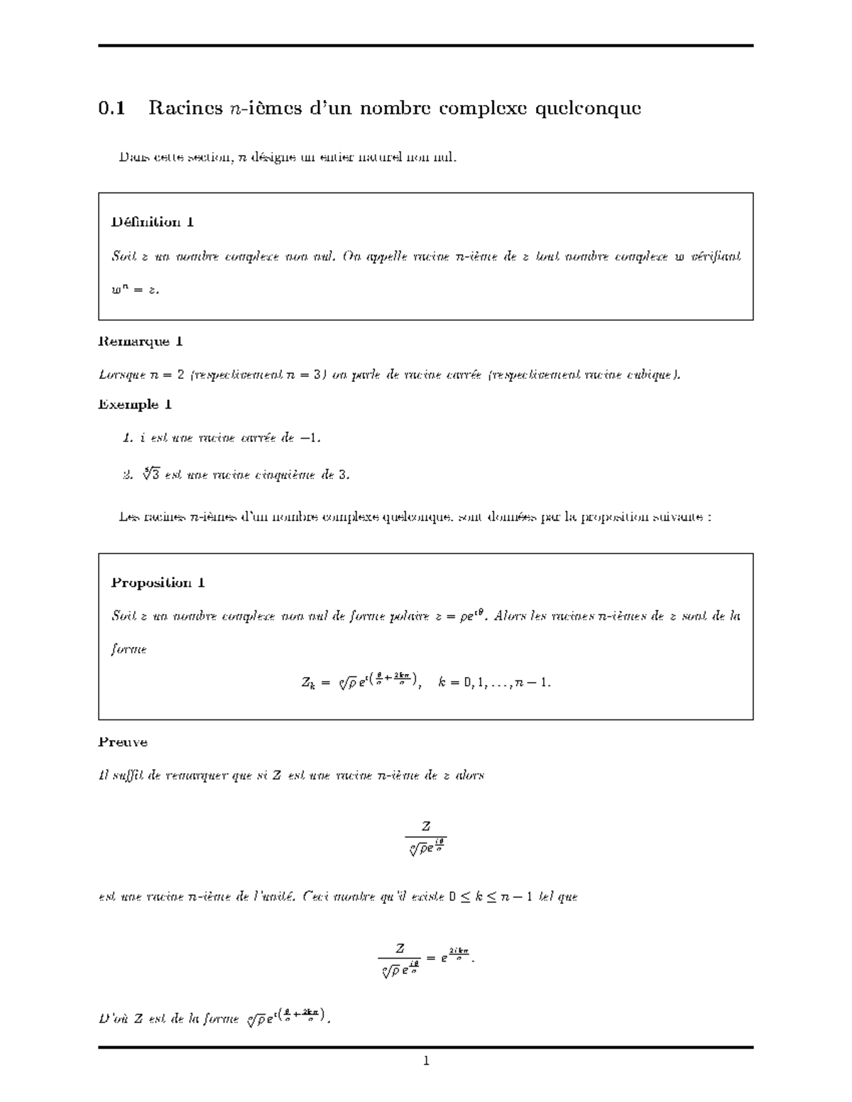 Chapitre 1-partie 3 - Racines n-ièmes d'un nombre complexe quelconque ...