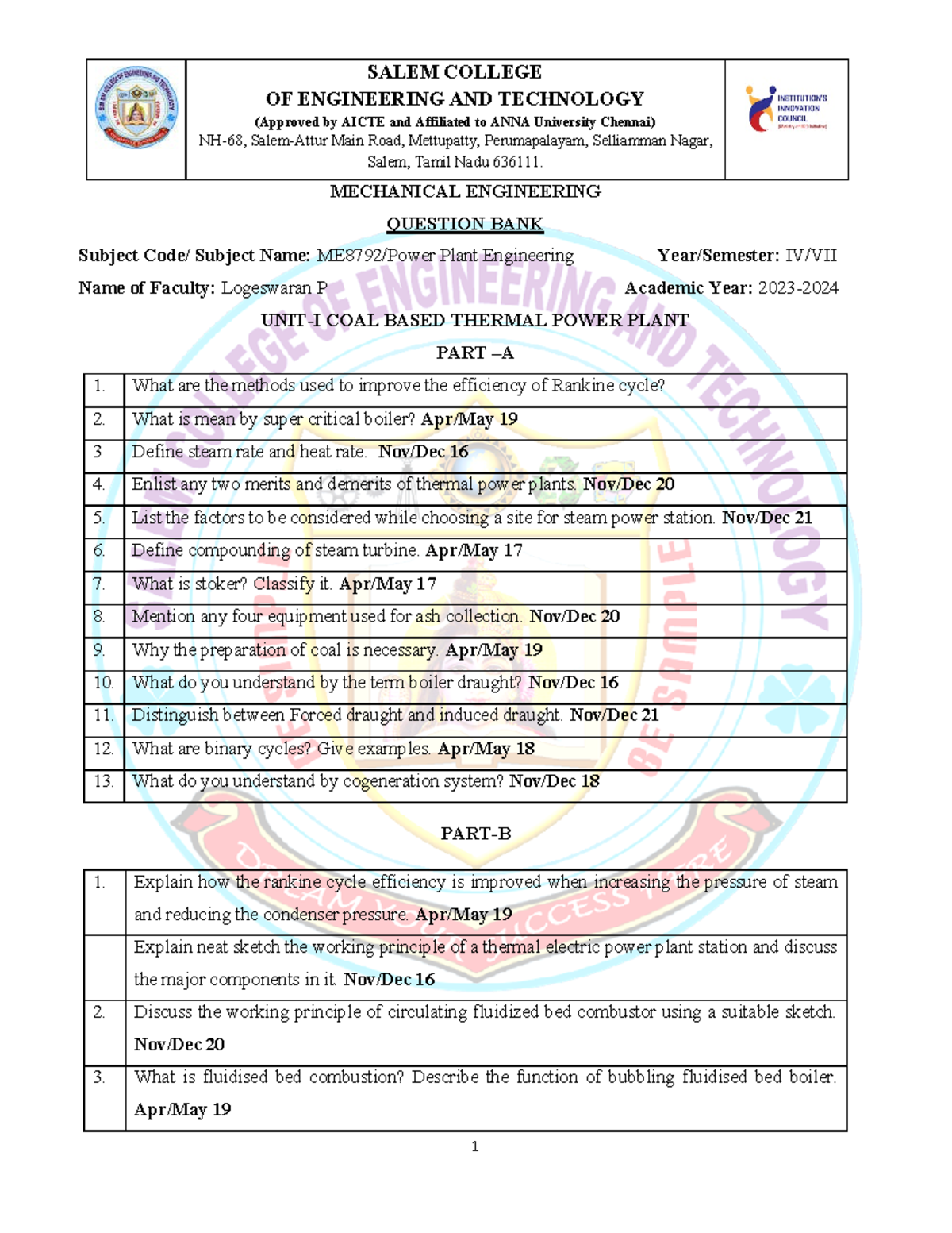 ME8792-PPE-QB - Power Plant Engineering Question Bank Overview - Studocu