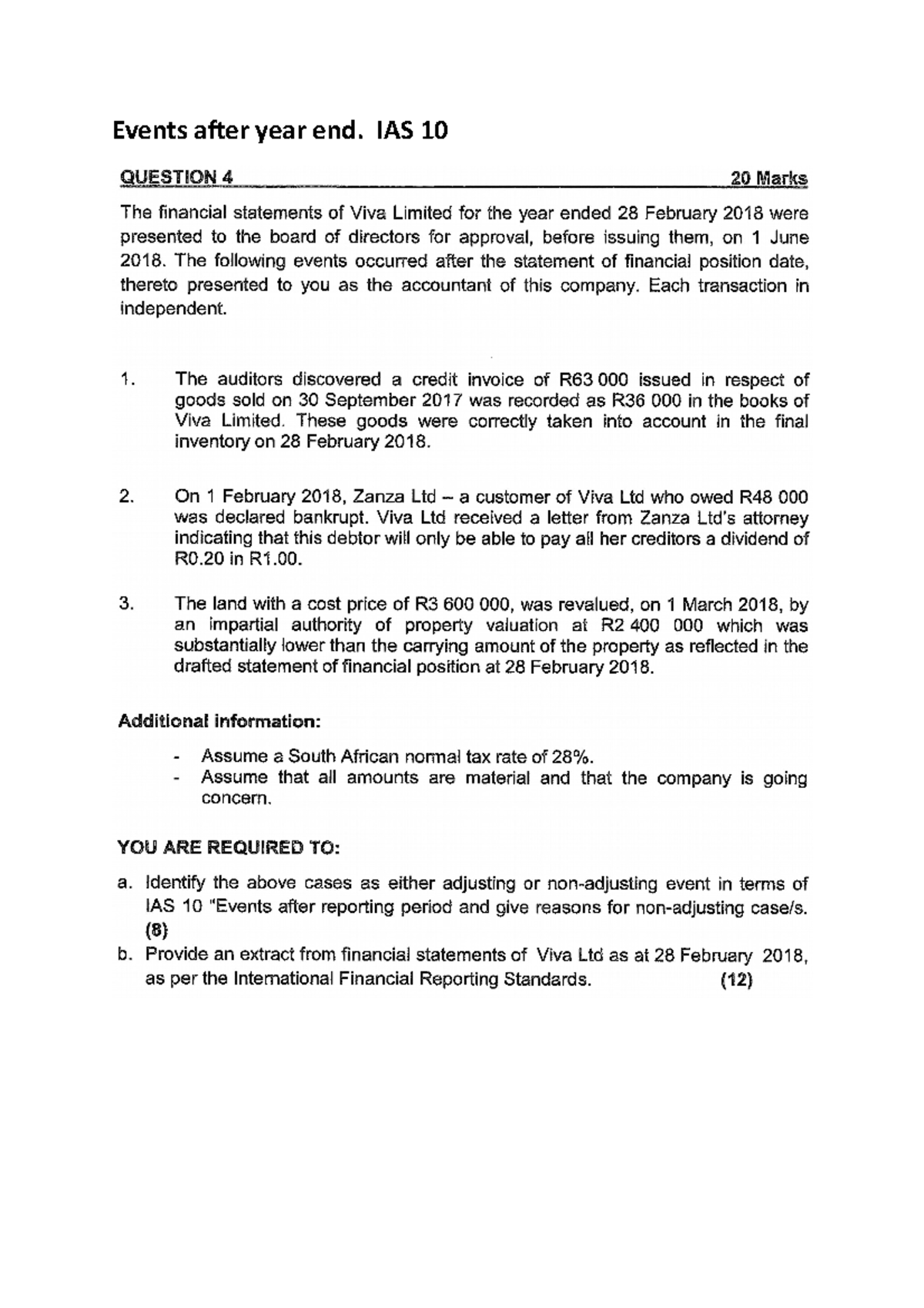 IAS 10 Exercises - Questions on Events After Reporting Period - Studocu