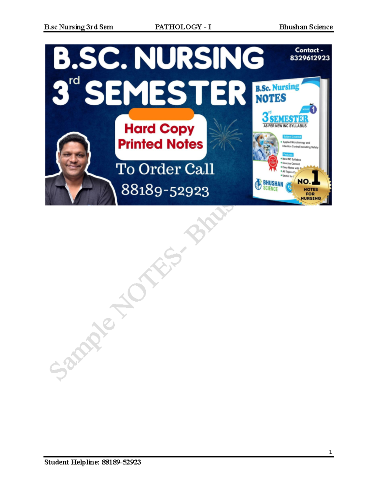 BSc Nursing 3rd Sem Pathology I Comprehensive Study Notes - Studocu