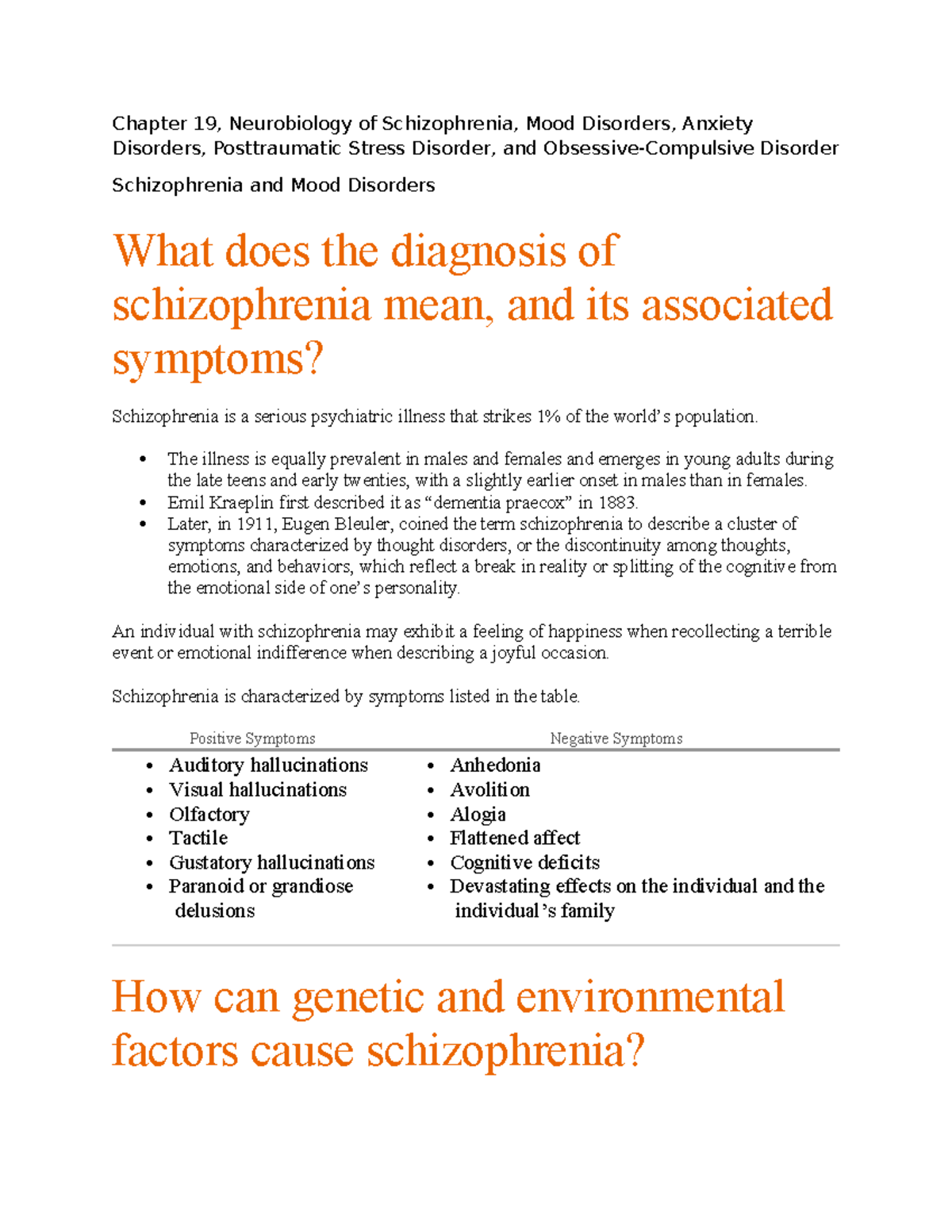 Unit 11 Chapter 19 - Neurobiology of Schizophrenia and Mood Disorders ...