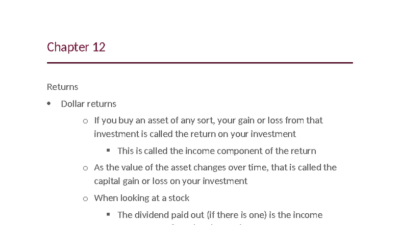 Chapter 12 - Investment Returns and Risk Analysis Notes - Studocu