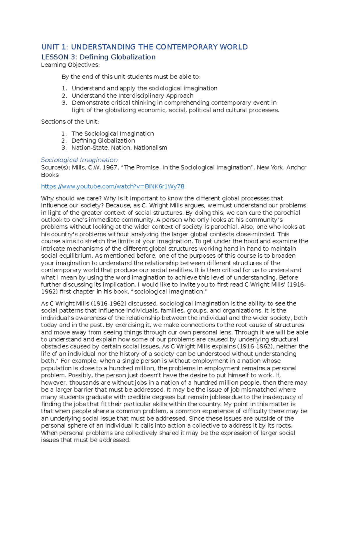 Lesson 3 Defining Globalization - UNIT 1: UNDERSTANDING THE ...