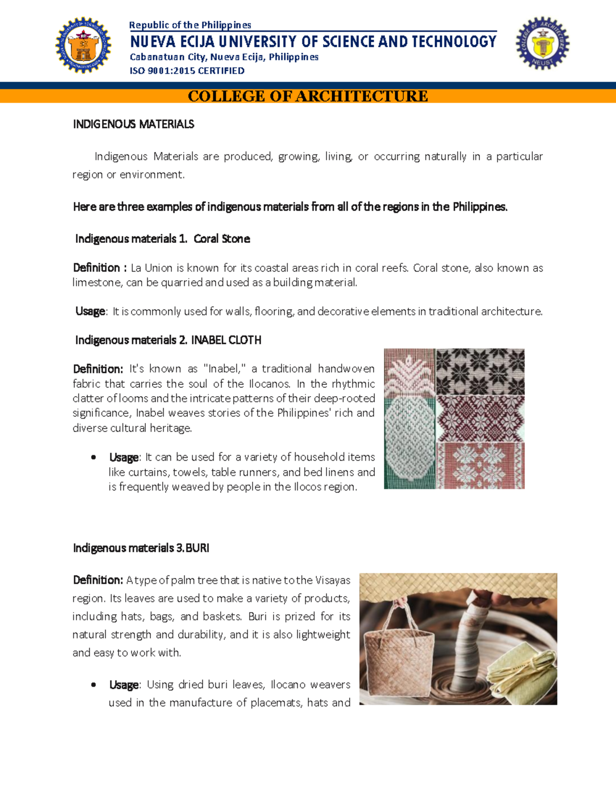 BT 01 - Exploring Indigenous Materials in Philippine Architecture - Studocu