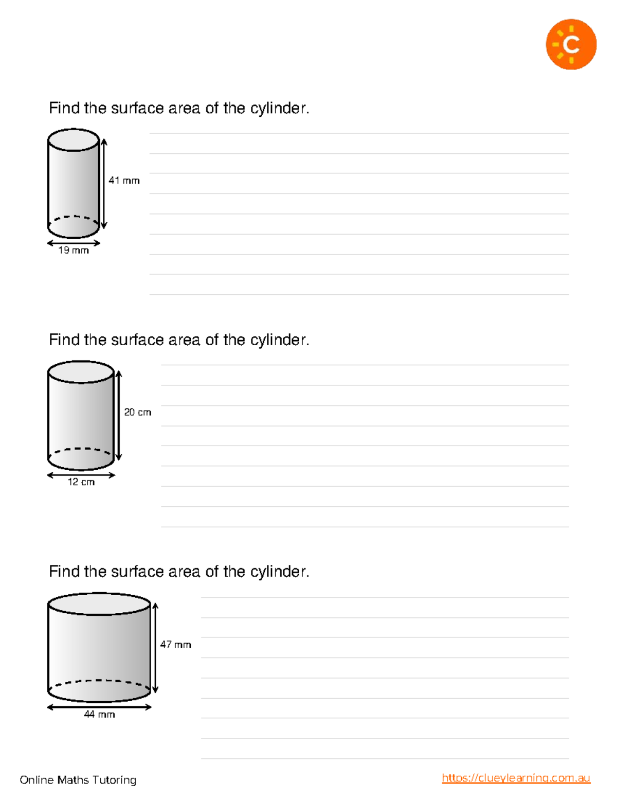 Year 8 Geometry Maths Worksheet: Surface Area of Cylinders - Studocu