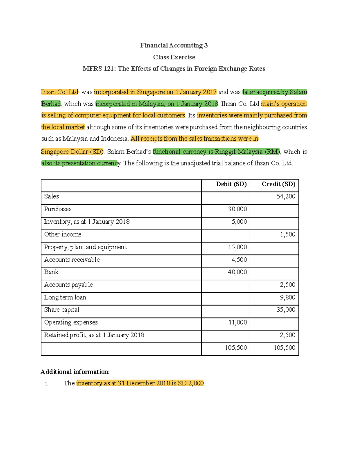 Financial Accounting 3 Class Exercise: MFRS 121 on Foreign Exchange ...