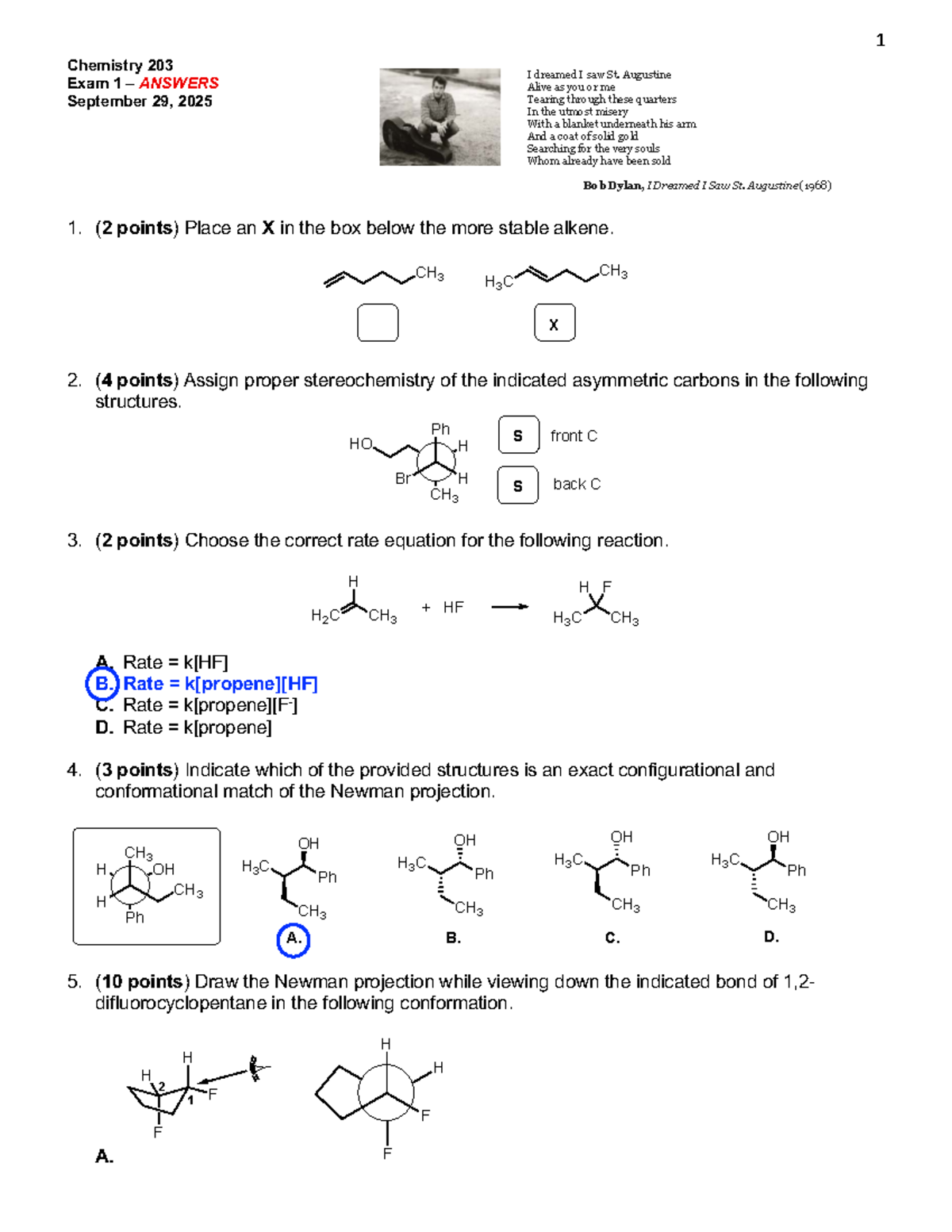 Chemistry 203 Exam 1 Answers - September 29, 2025 - Studocu