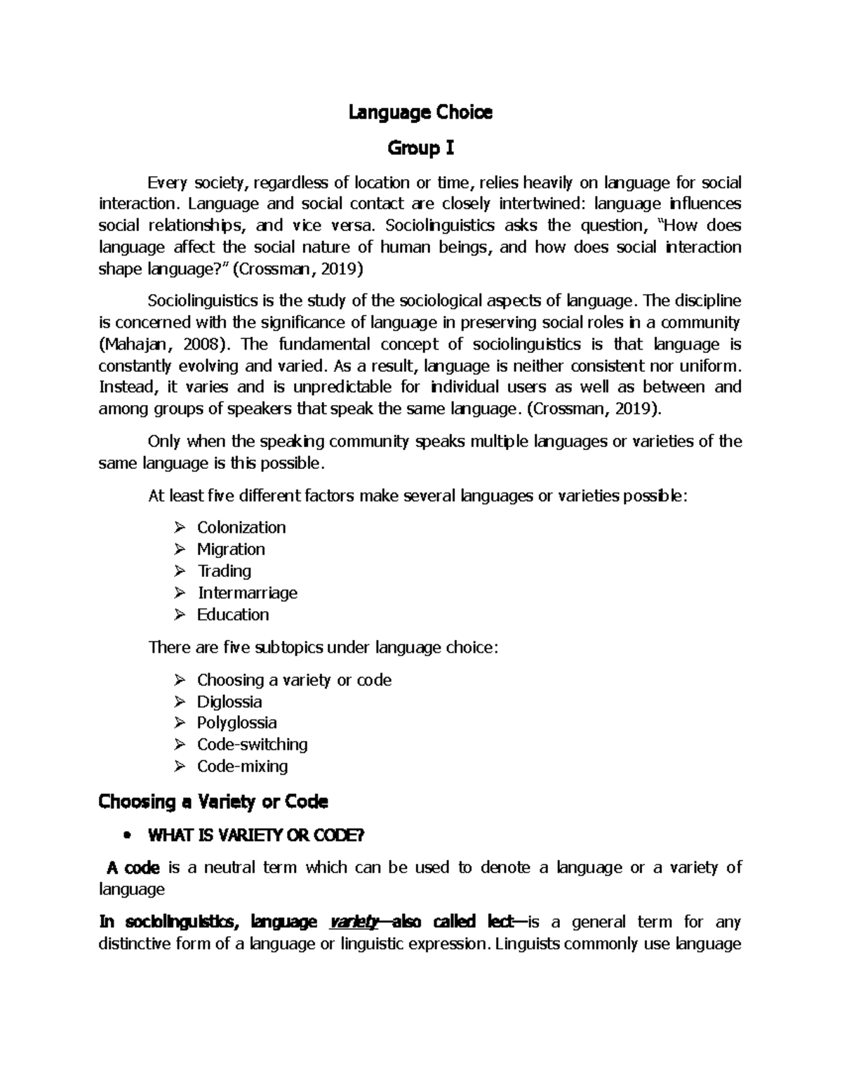 ELS104 Group 1: Exploring Language Choice in Sociolinguistics - Studocu