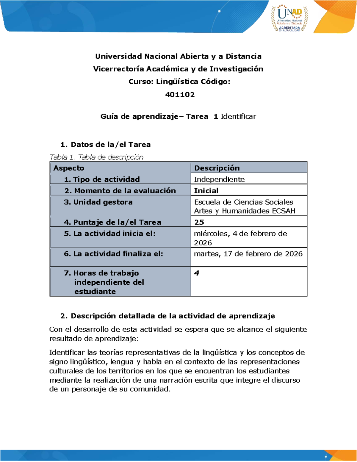 Guía de Tarea 1: Identificación de Teorías Lingüísticas - 401102 - Studocu