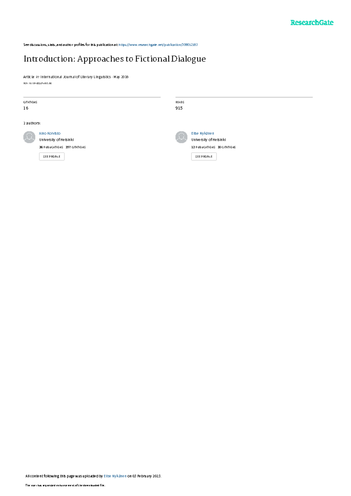 **Course Code: ENG202 - Introduction to Fictional Dialogue: A Cross ...