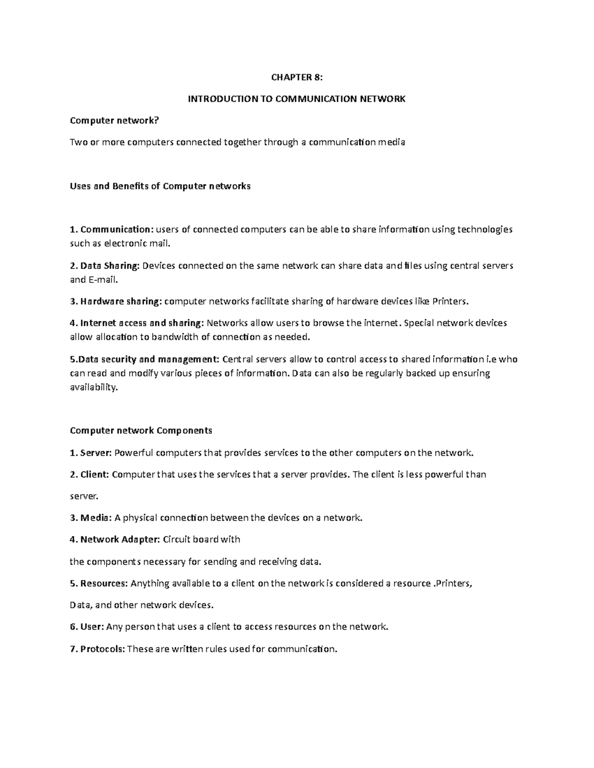 CHAPTER 8: INTRODUCTION TO COMMUNICATION NETWORKS - Studocu