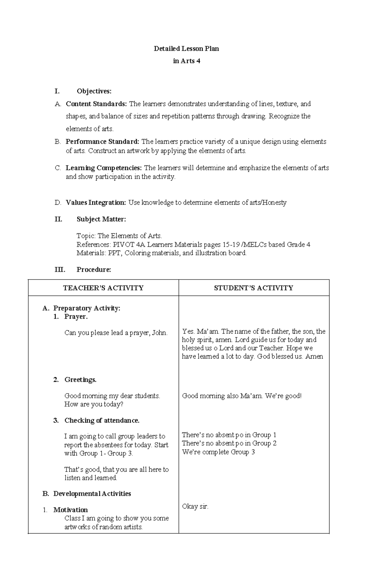 DLP4 Lesson Plan: Exploring the Elements of Art and Their Importance ...