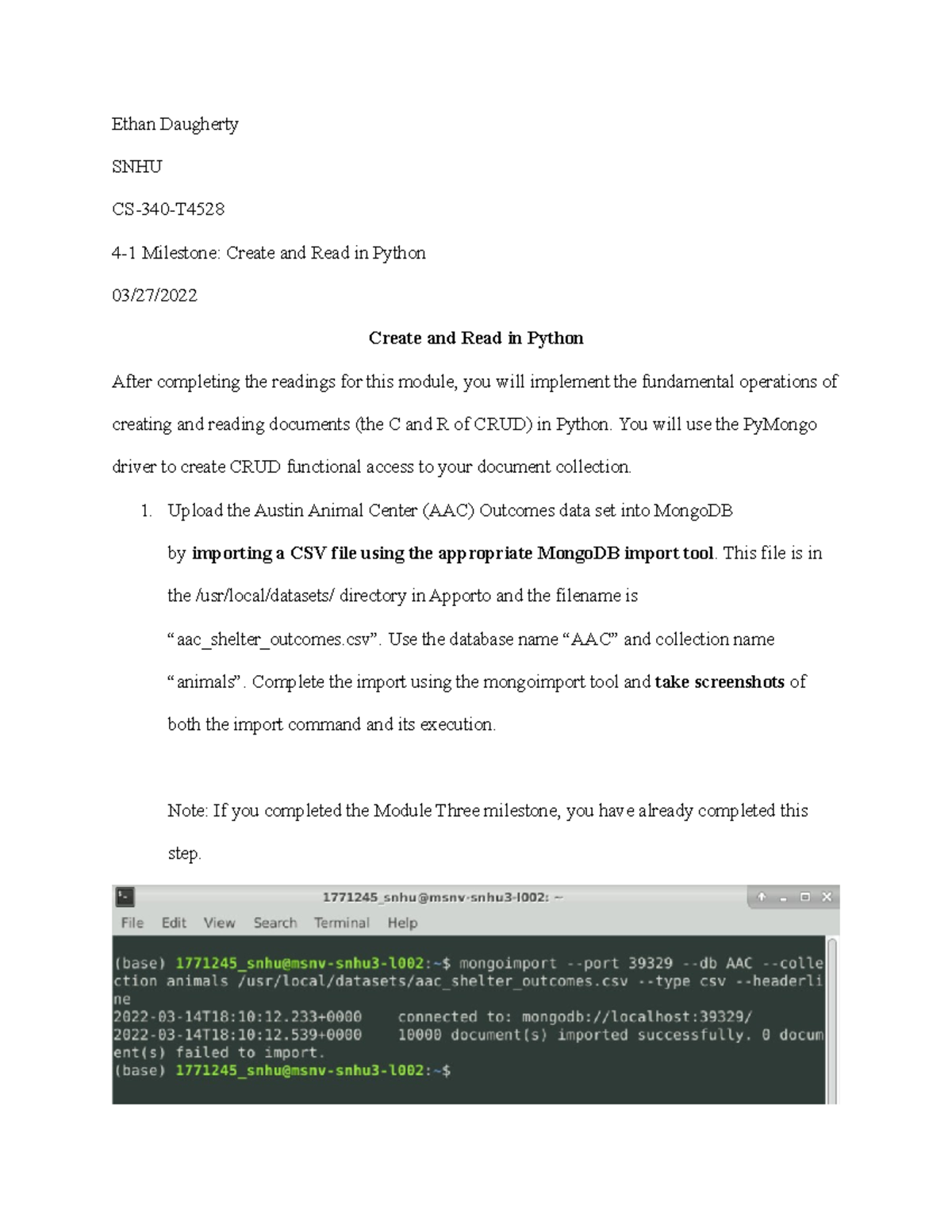 CS 340 Mod4 Milestone: CRUD Operations in Python with MongoDB - Studocu