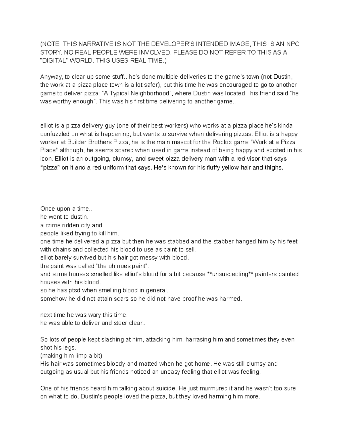 Elliot's Roblox Delivery Saga: Love and Peril in a Virtual World - Studocu
