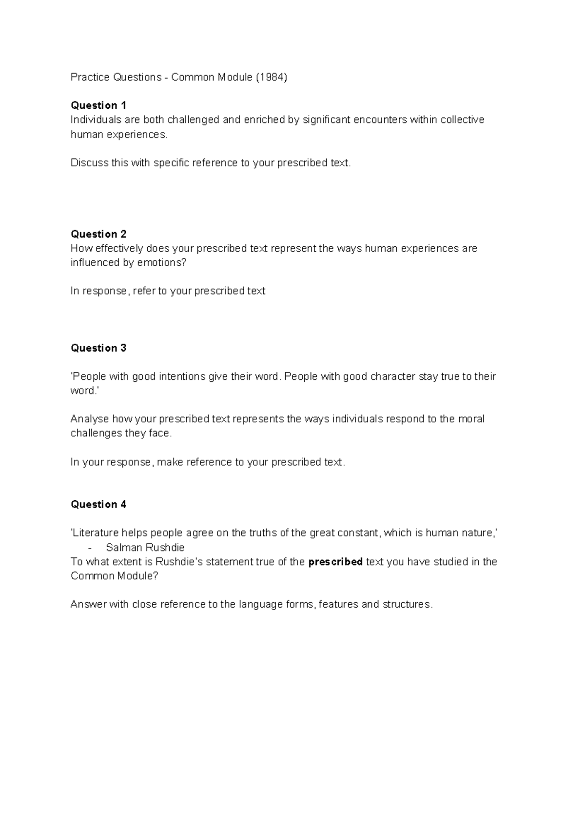 Practice Questions - Common Module (1984) Analysis Guide - Studocu