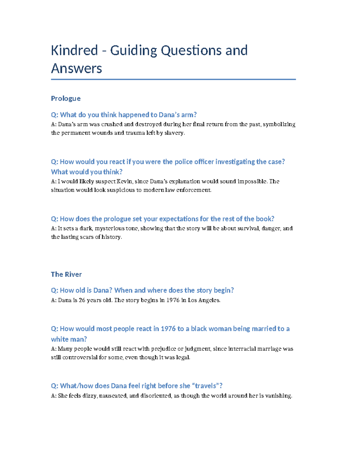 Kindred (LIT 101) - Study Guide: Key Questions & Answers - Studocu