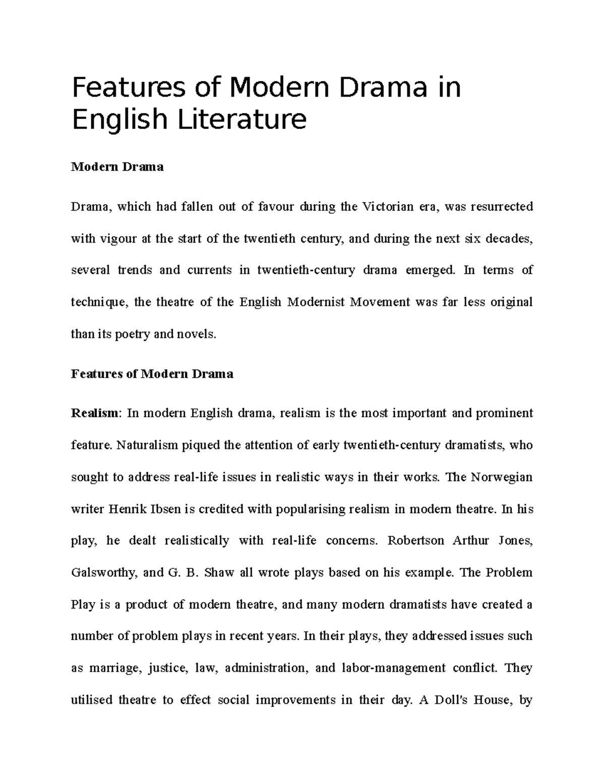 Features of Modern Drama in English Literature - Studocu