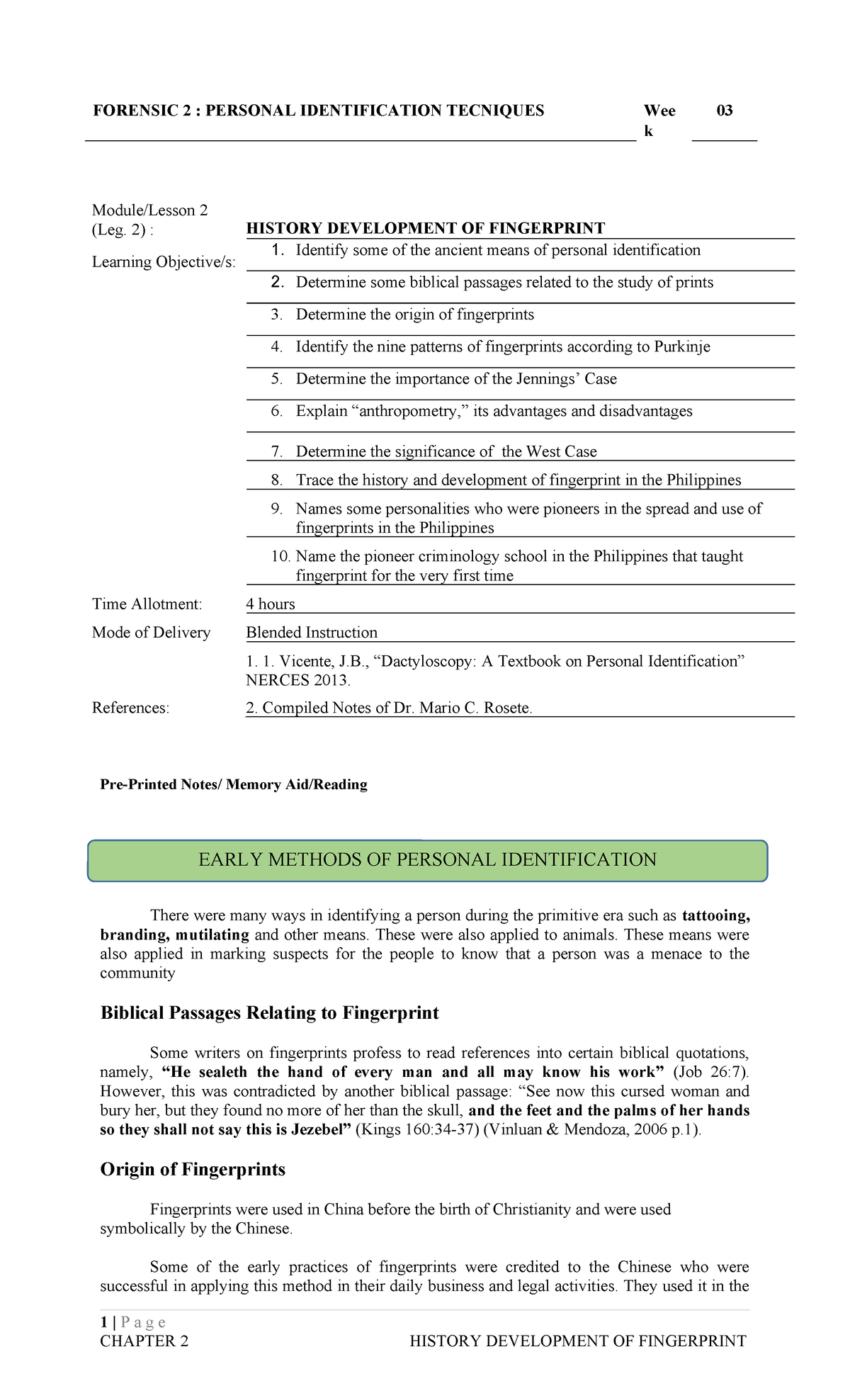 Chapter 2 History Development OF Fingerprint 3 - FORENSIC 2 : PERSONAL IDENTIFICATION TECNIQUES ...