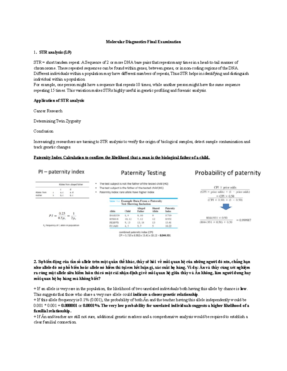 Molecular Diagnostics Final Exam: STR Analysis and Applications - Studocu
