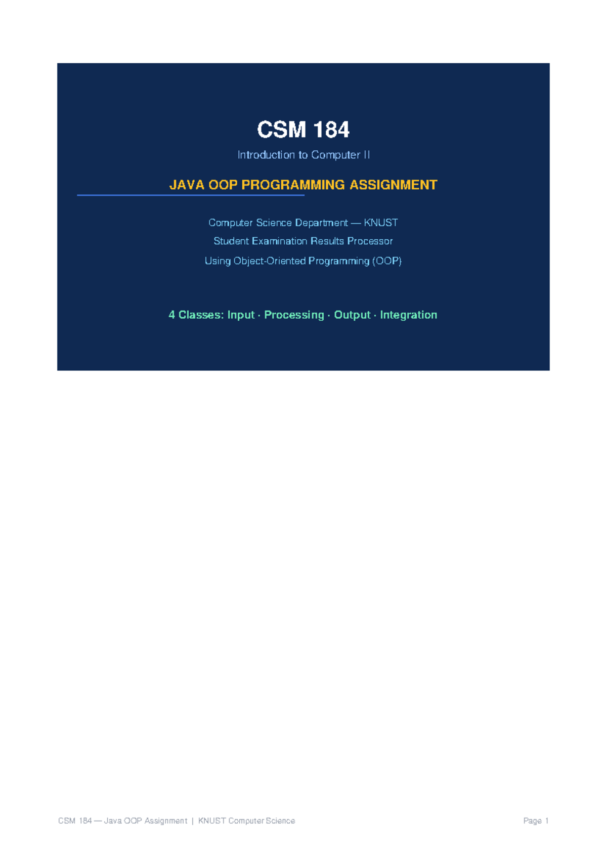 CSM 184 Final Exam JAVA OOP Programming Assignment Results - Studocu