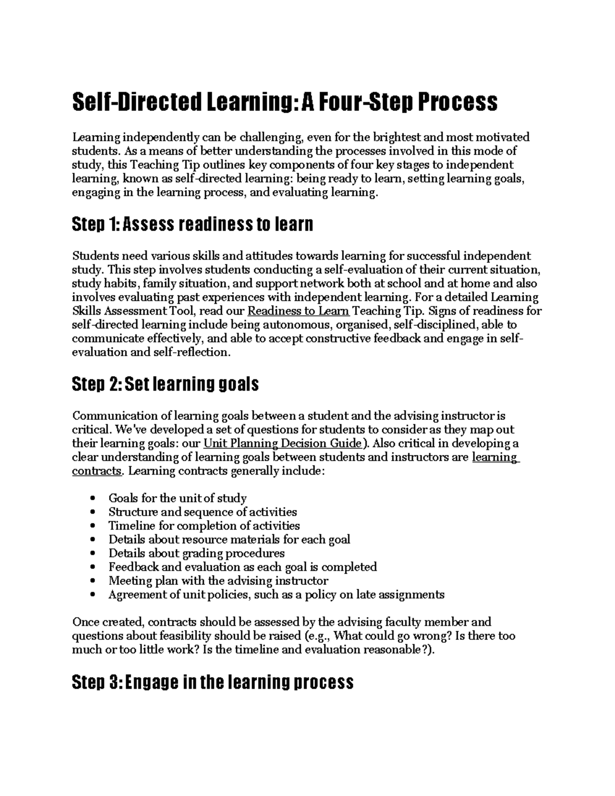 Self-Directed Learning A Four-Step Process - Self-Directed Learning: A ...