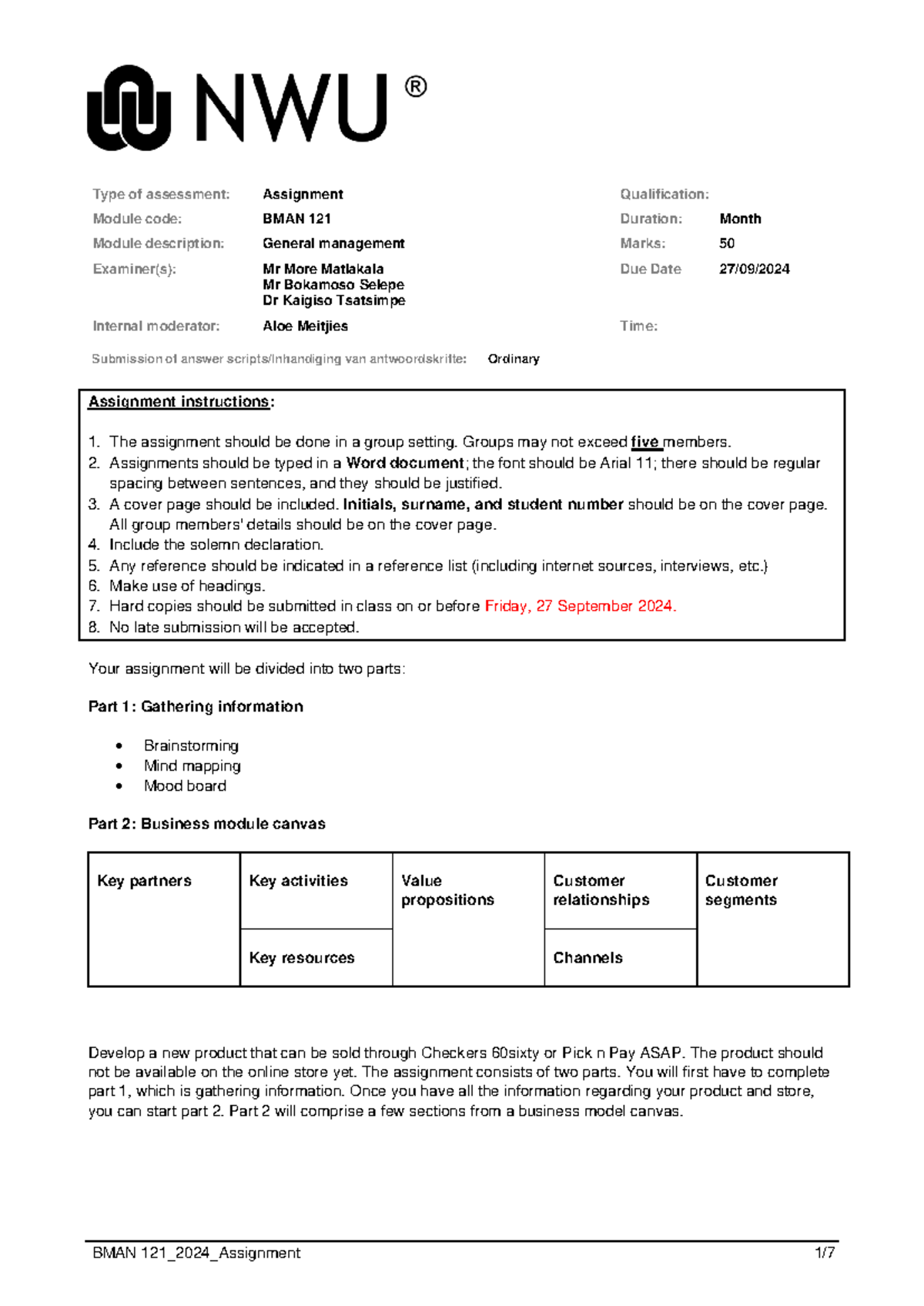 BMAN 121 2024 Group Assignment: Product Development for Retail Stores ...