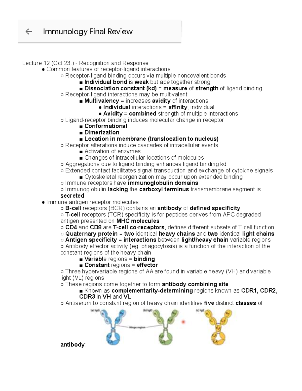 Immunology Final Review Lecture 12: Recognition and Response Insights ...