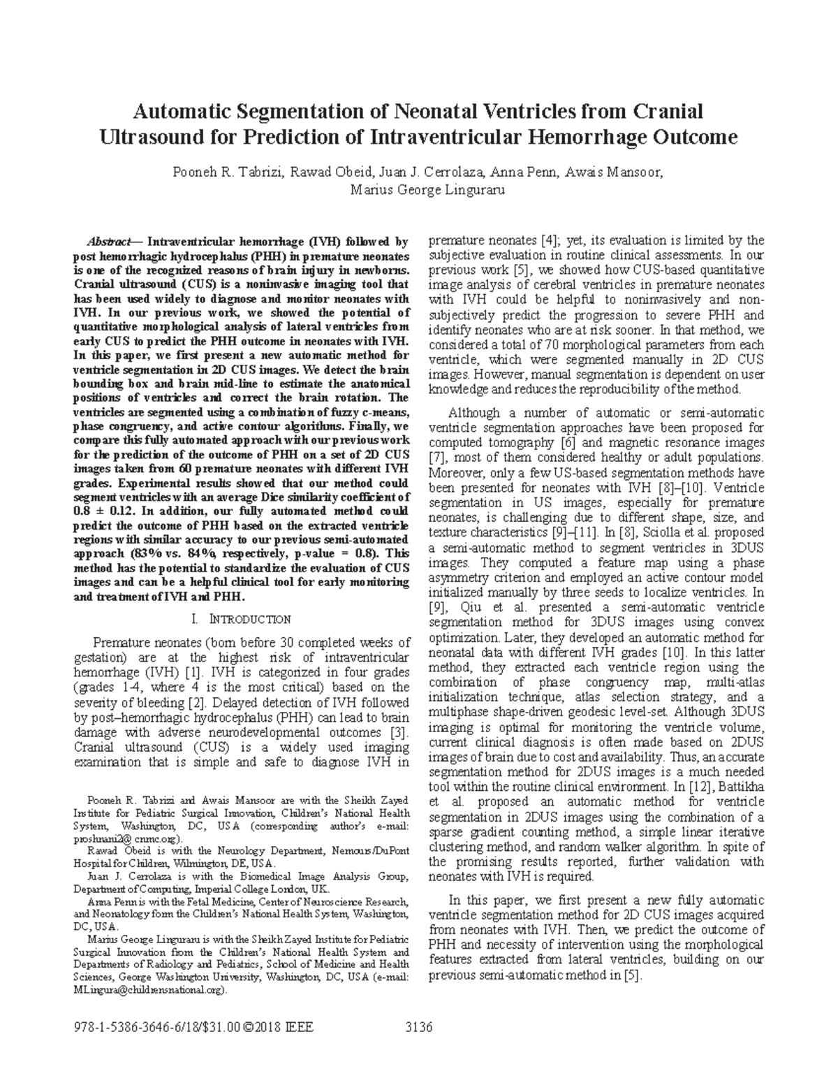 Automatic Ventricle Segmentation in Neonates with IVH - EMBC 2018 - Studocu