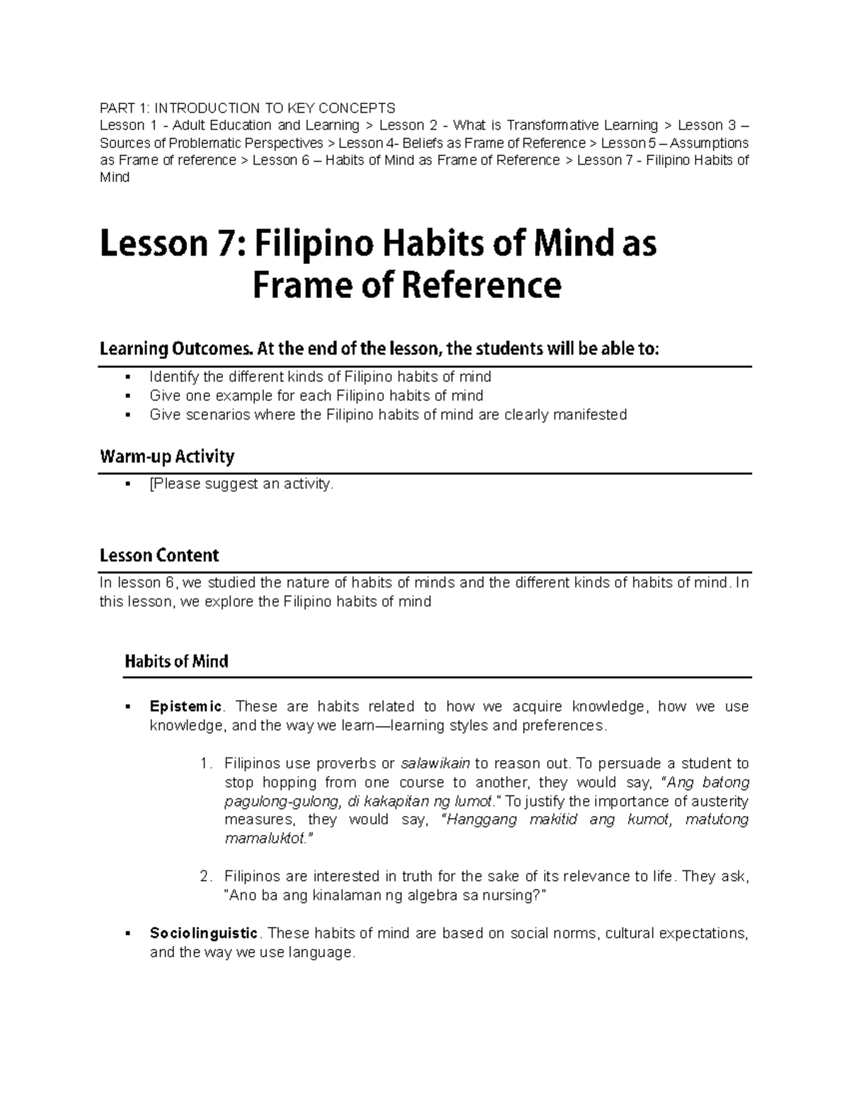 Theories of Personality - PART 1: INTRODUCTION TO KEY CONCEPTS Lesson 1 - Adult Education and ...