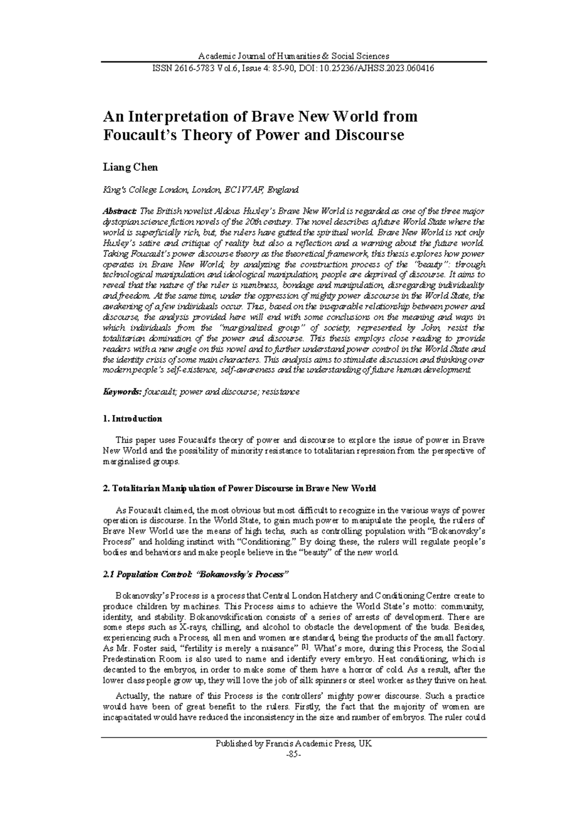 Power and Discourse in Aldous Huxley's Brave New World: A Critical ...