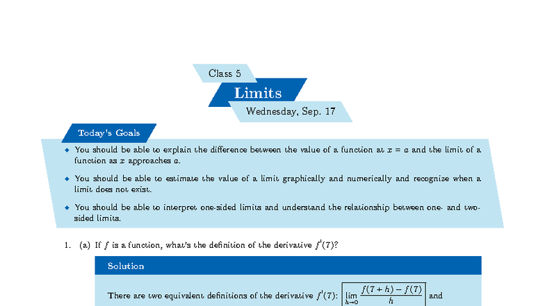 Calculating Limits and One-Sided Definitions in Calculus (Class 5 ...