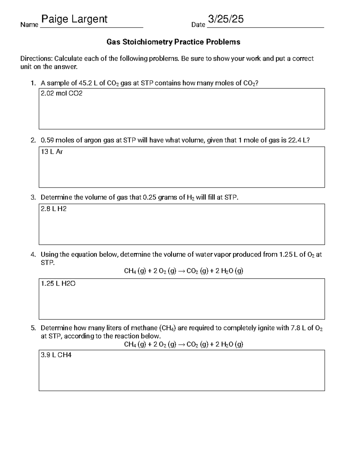 Gas Stoichiometry Practice Problems (Chem 101) - Studocu