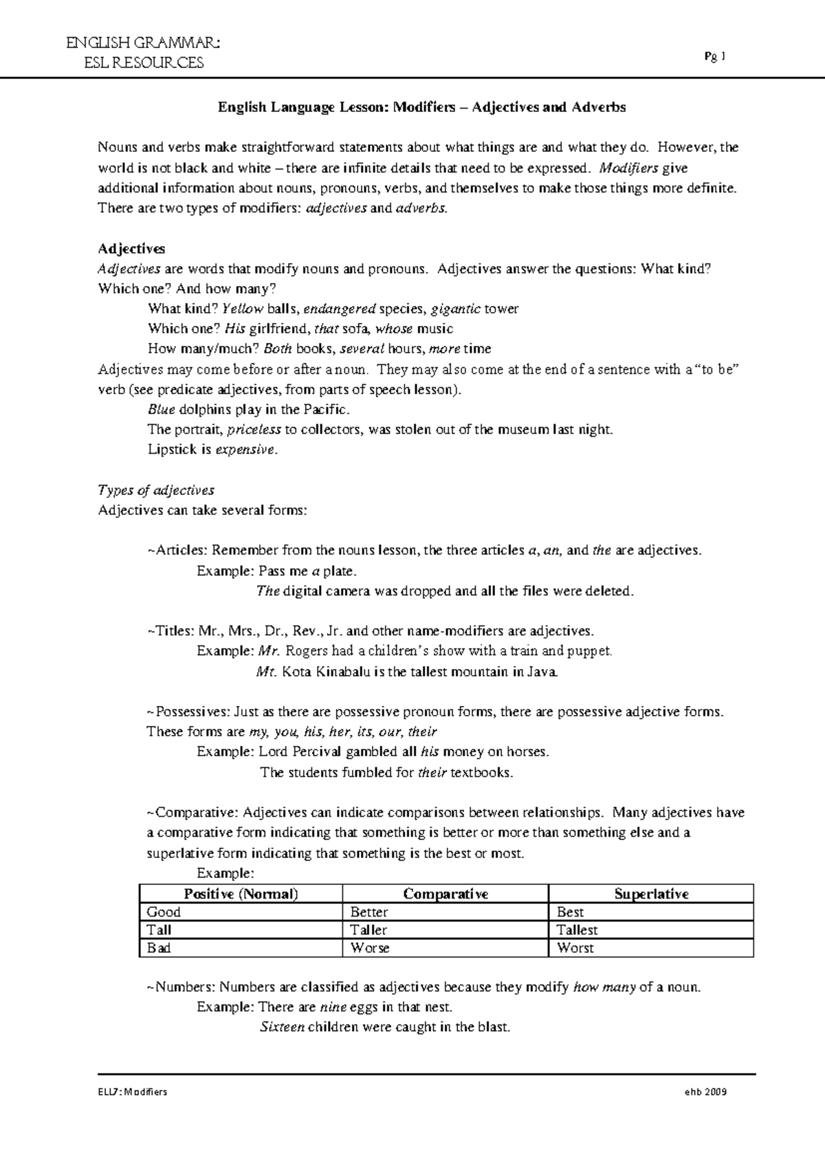 Modifiers in English - Adjectives and Adverbs (ENG101) - Studocu