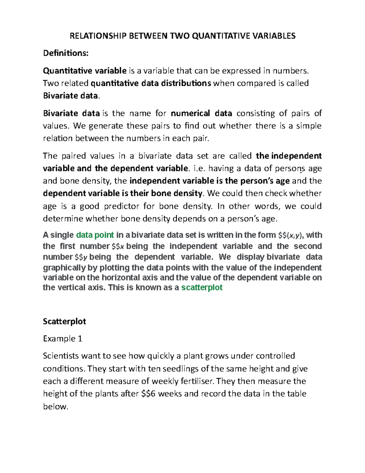 Relationship Between TWO Quantitative Variables & Correlation - RELATIONSHIP BETWEEN TWO - Studocu