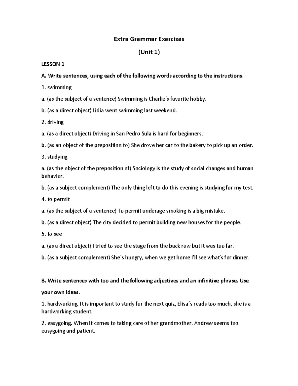 Extra Grammar Exercises Unit 1 Summit 1 - Extra Grammar Exercises (Unit ...