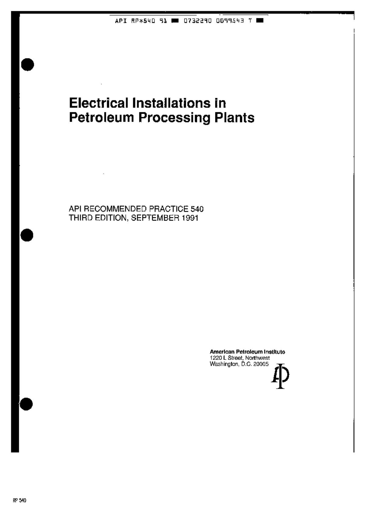 API RP 540 - 1991 - Electrical Installations in Petroleum Processing ...