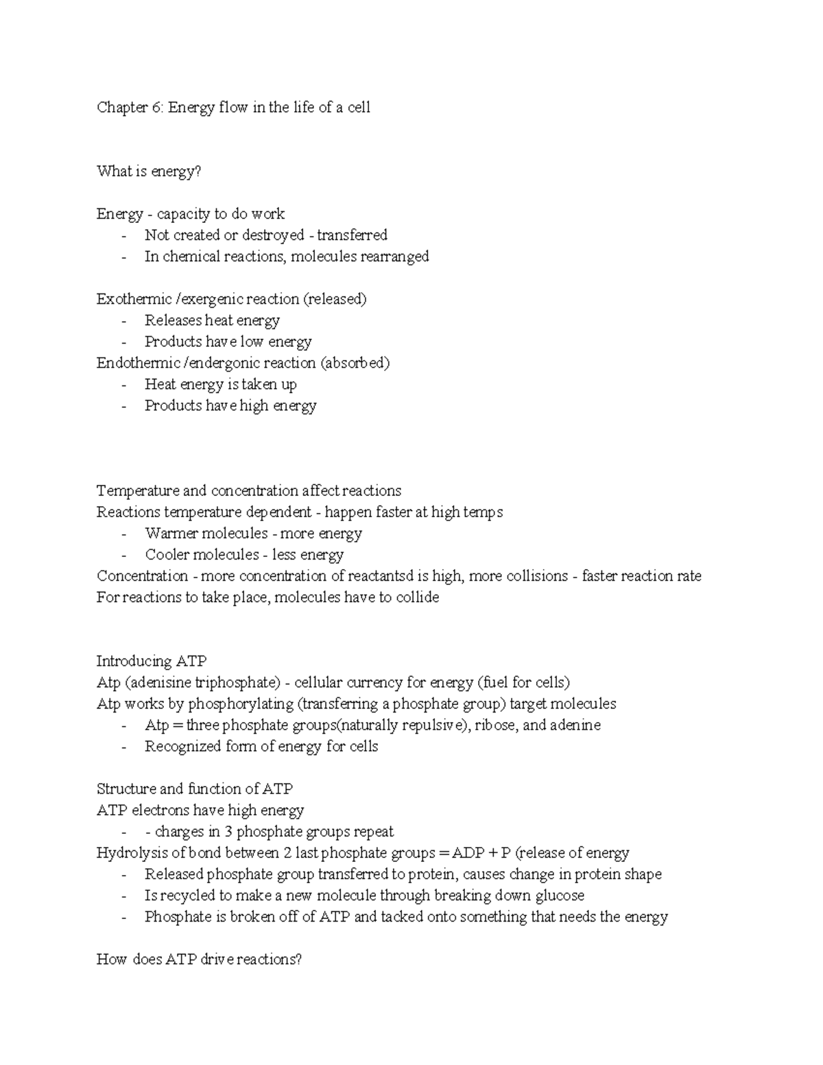 BIO 111 - Chapter 6: Energy Flow and ATP in Cellular Reactions - Studocu