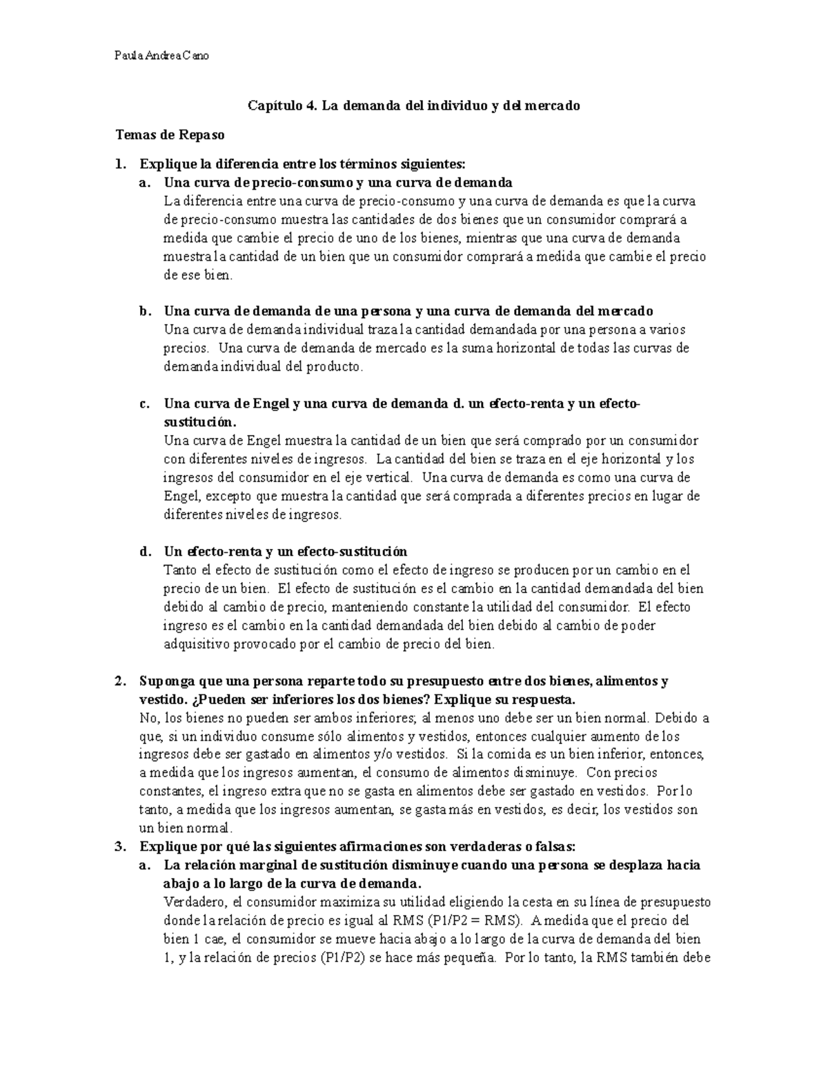 Capítulo 4 Pindick - Ejercicios Resueltos sobre Demanda y Curvas de ...