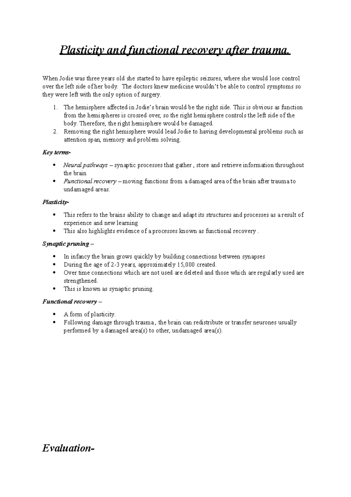 Plasticity & Functional Recovery After Trauma: Insights & Evaluation ...