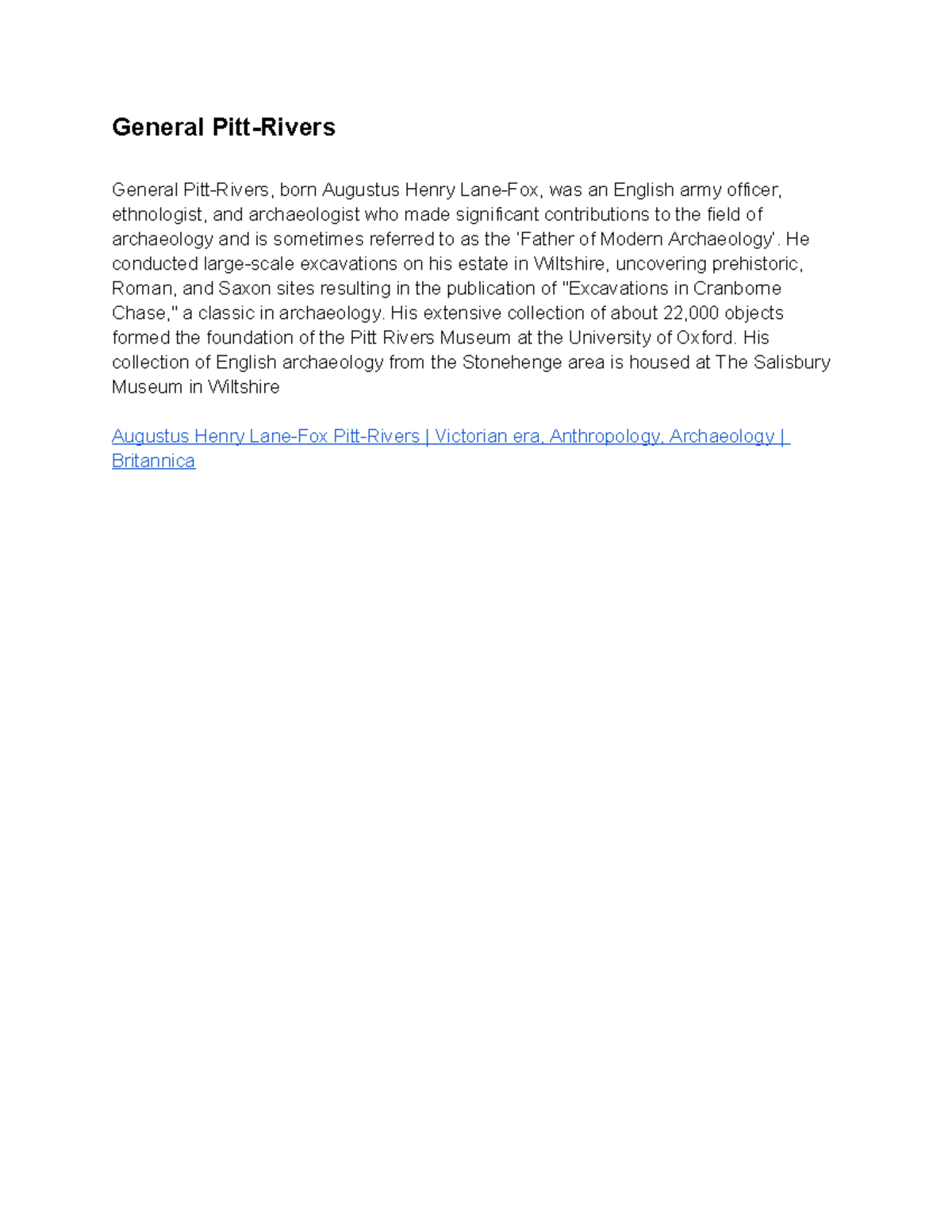 General Pitt-Rivers - General Pitt-Rivers General Pitt-Rivers, born ...