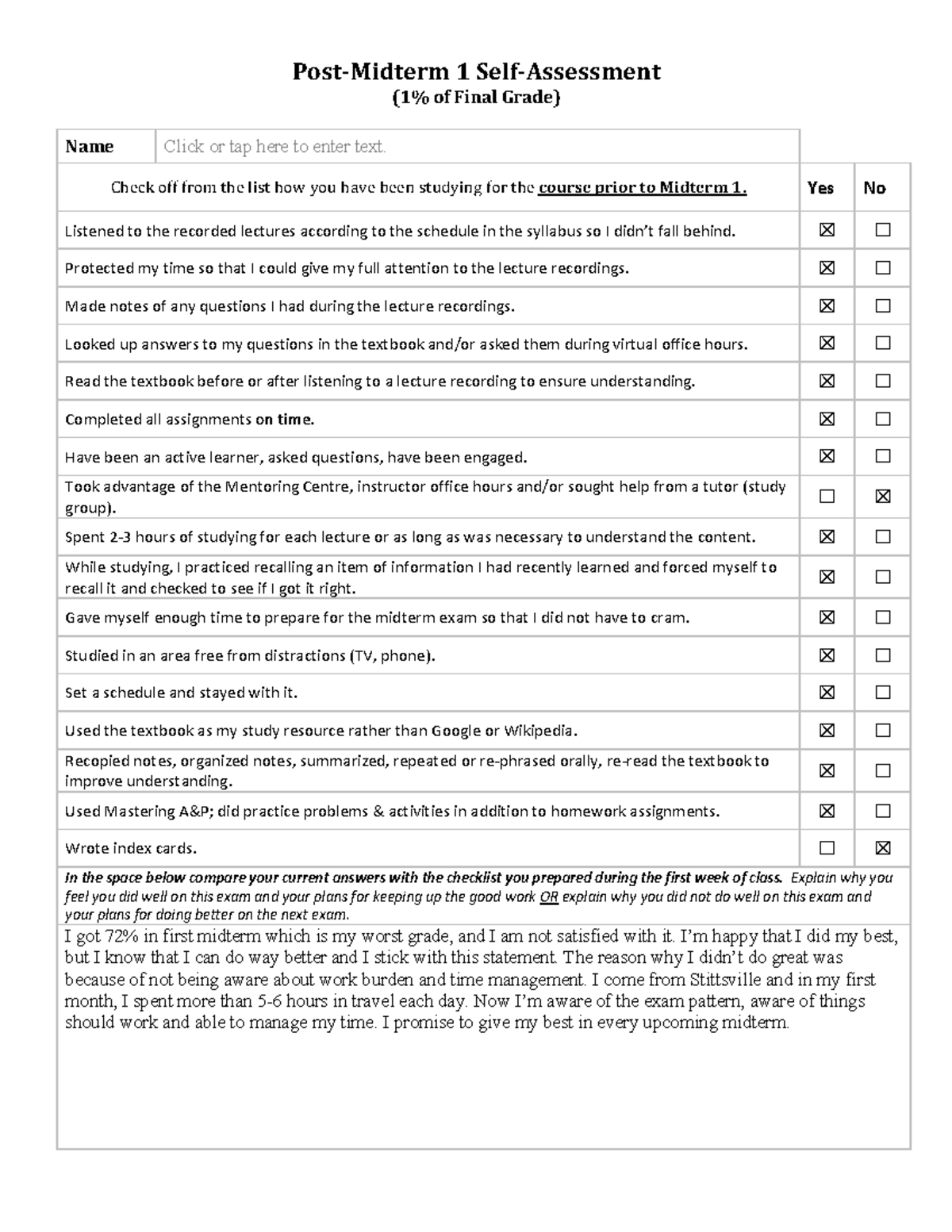 Final Exam Review for Course 1: Midterm 1 Study Reflection - Studocu