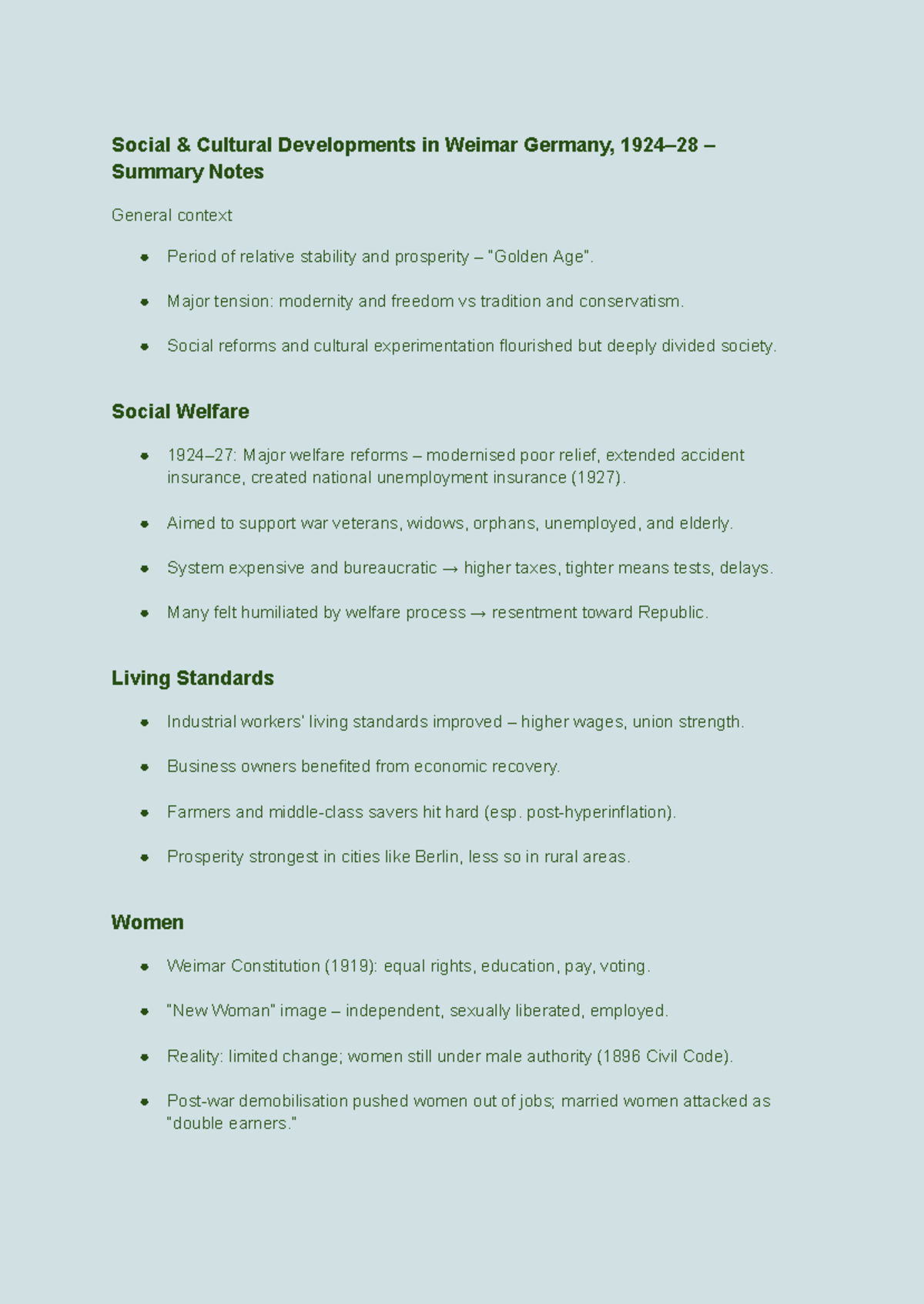 Social and Cultural Developments in Weimar Germany: A Summary (HIST 101 ...