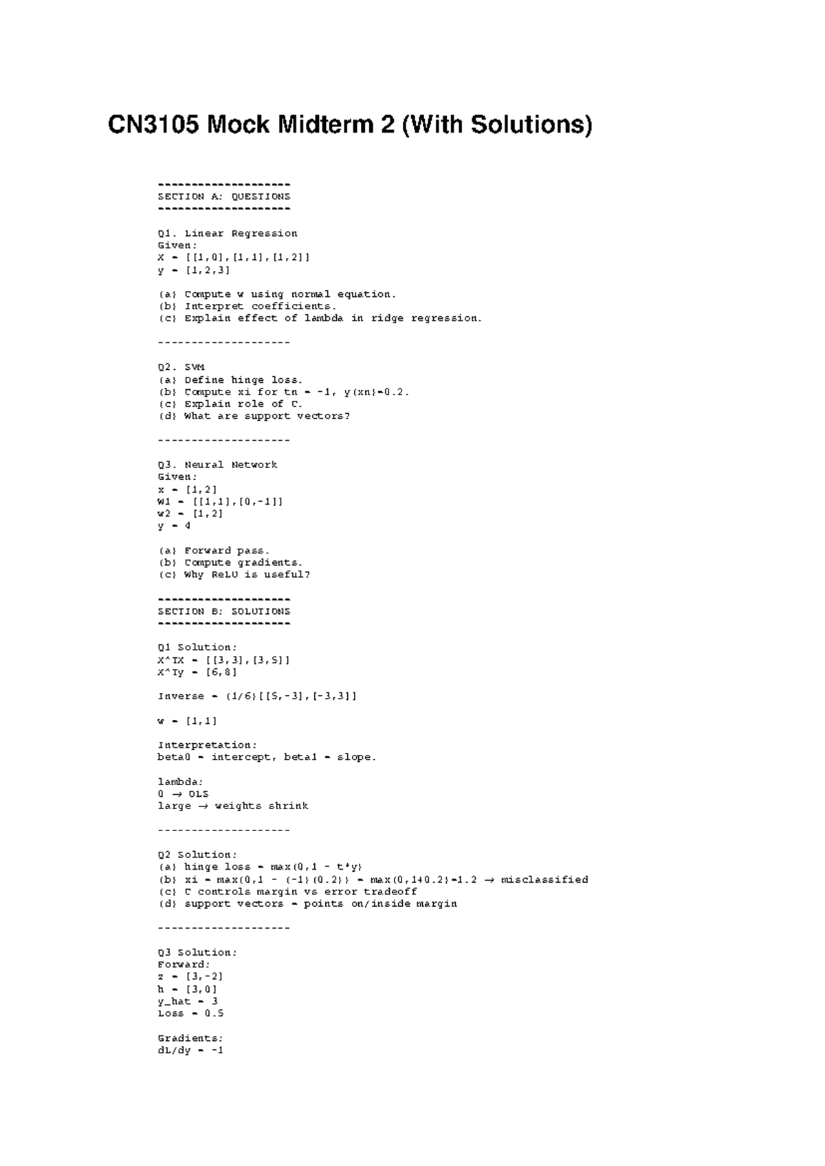 CN3105 Mock Midterm 2 Solutions and Key Concepts - Studocu