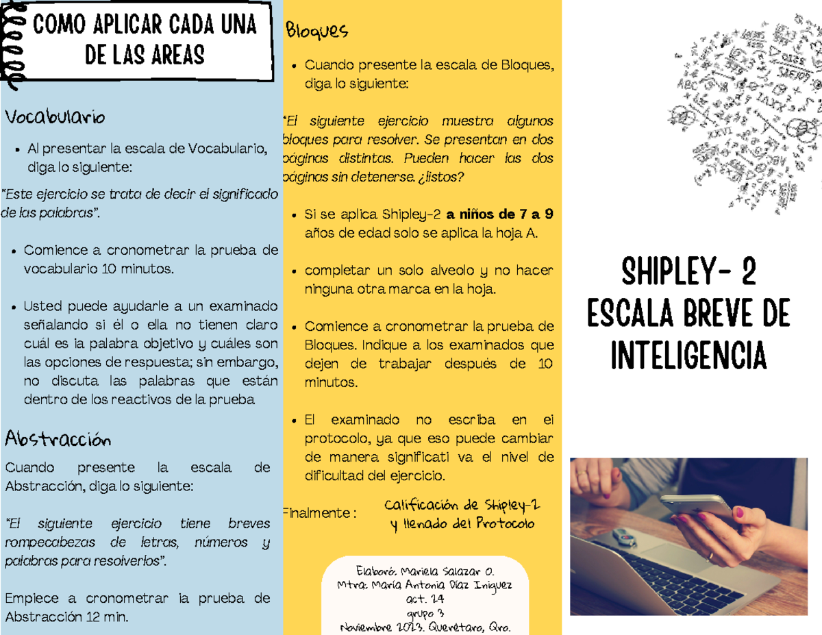 Instrucciones para Aplicar la Prueba Shipley-2 a Niños y Adultos - Studocu