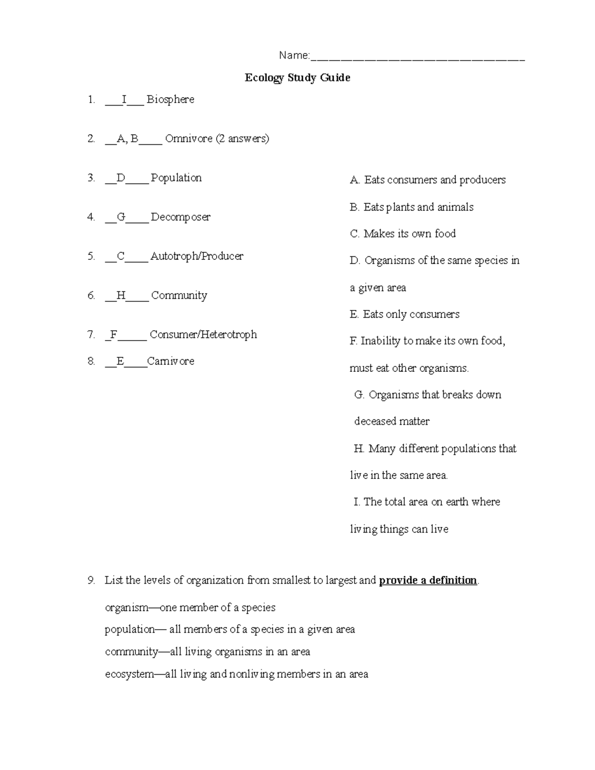 Ecology Study Guide: Key Concepts and Terminology Overview - Studocu