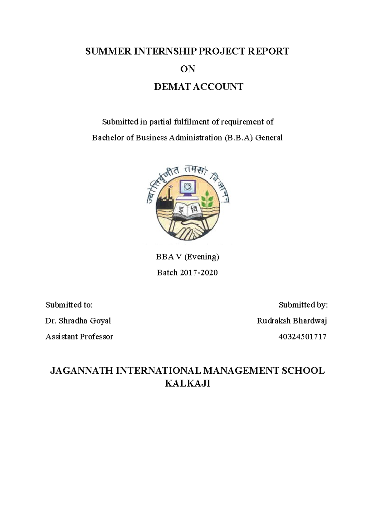 BBA V Summer Internship Project: Sharekhan Demat Account Report - Studocu