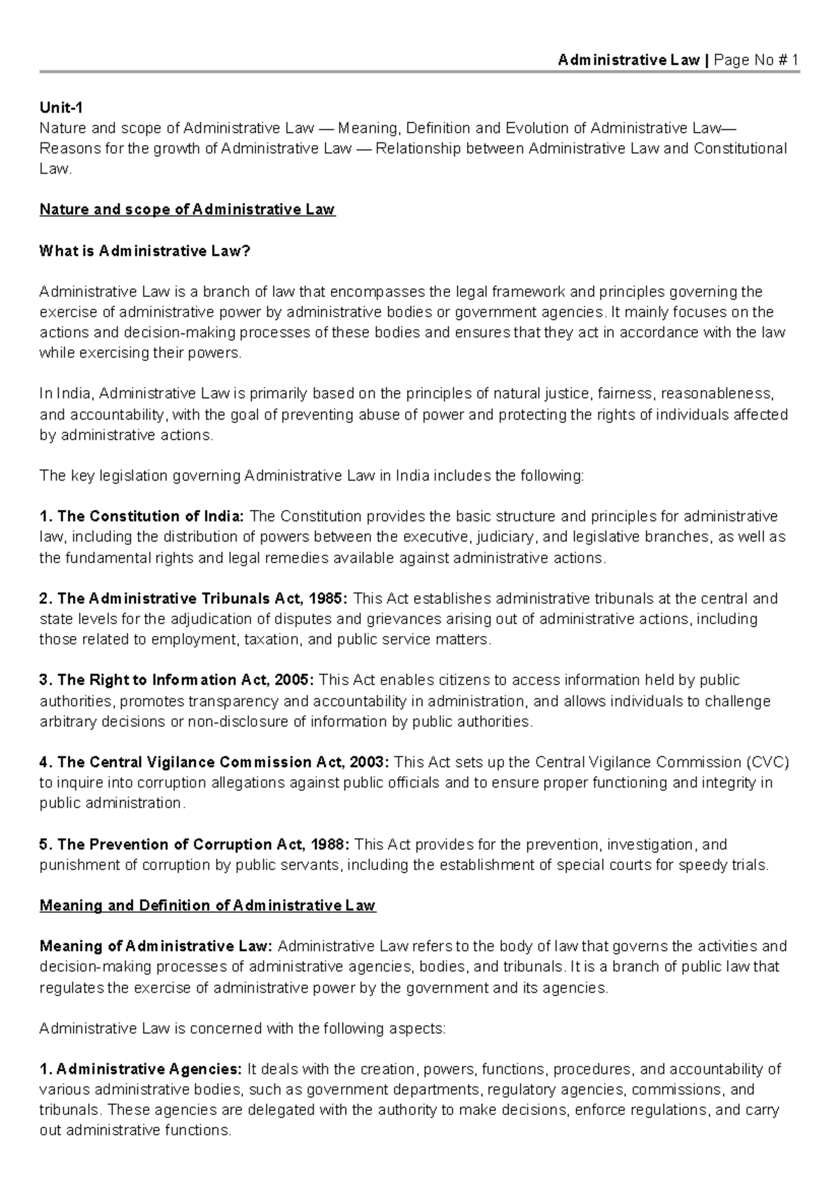 Administrative Law (Course Code: LAW101) - Nature, Scope, and Key ...