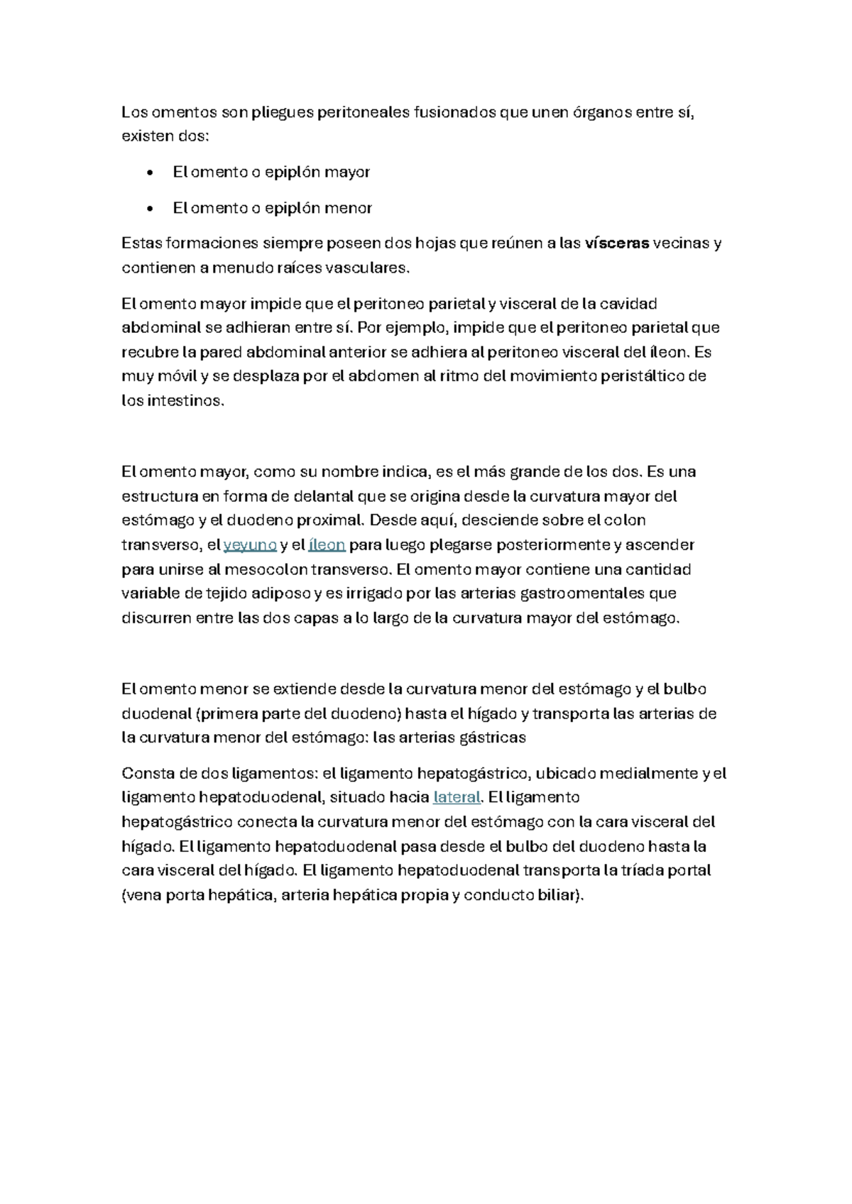 Epiplones: Estructuras Peritoneales y su Función en el Abdomen - Studocu