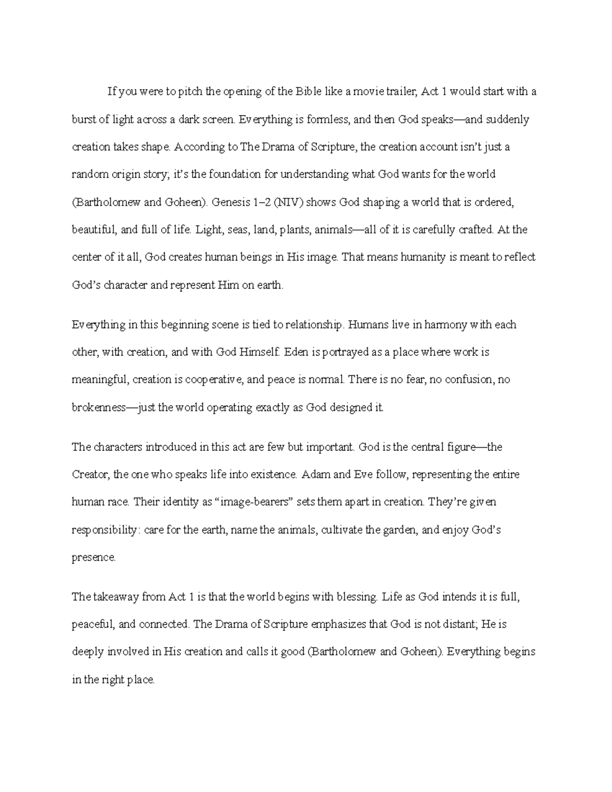 Capstone Final: The Drama of Scripture and Biblical Narrative - Studocu