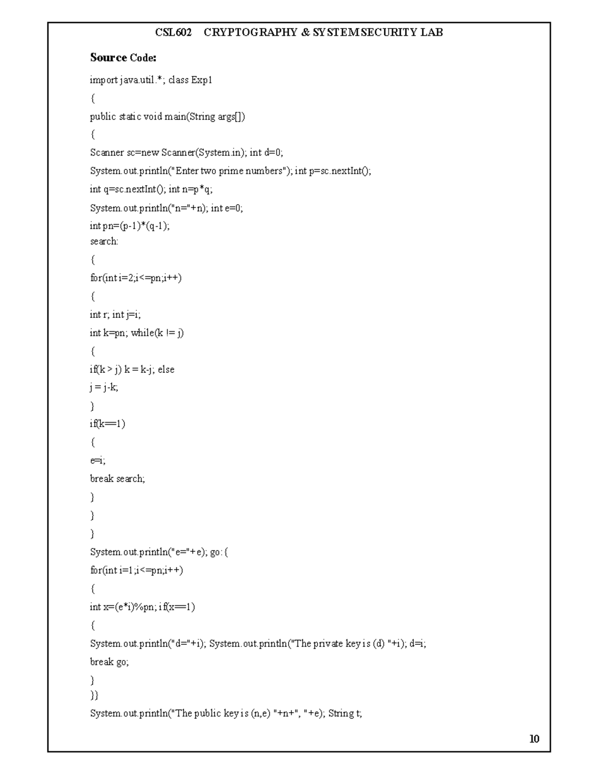 CSL602 cryptography system security lab source code and algorithms - Studocu